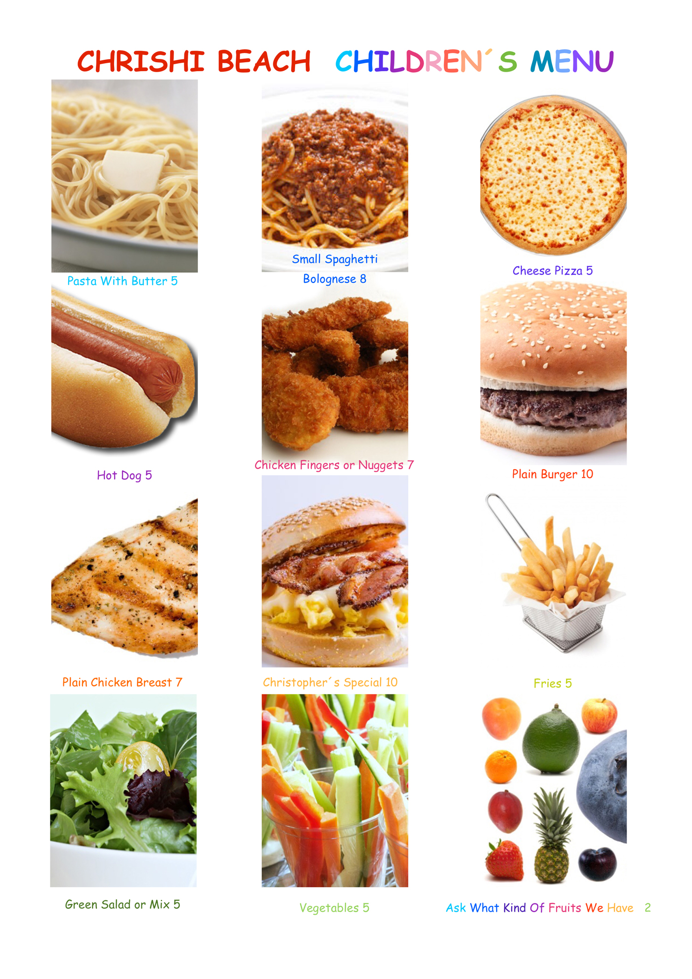 Menus | Chrishi Beach