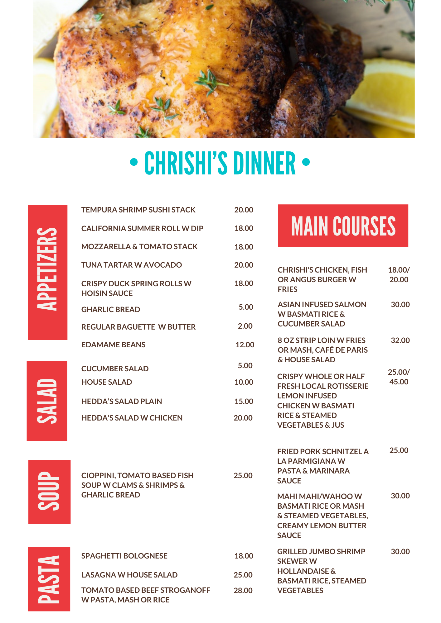 Menus | Chrishi Beach